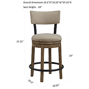 Ball & Cast Rustic Swivel Counter Stools Kitchen Barstool 24" Seat Height Wooden Frame Stool Chair, Taupe