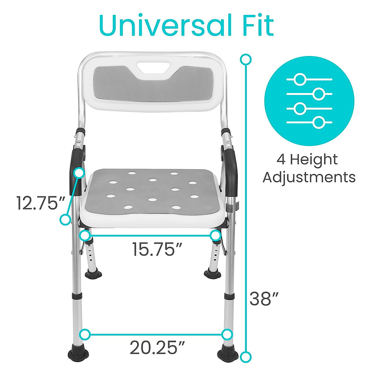 Vive Shower Chair For Elderly And Disabled - Folding Seat With Arms And Back - Foldable Bathroom Chairs For Sitting, Inside Shower - Portable For Travel - Fold Down, Collapsible, Compact & Comfortable