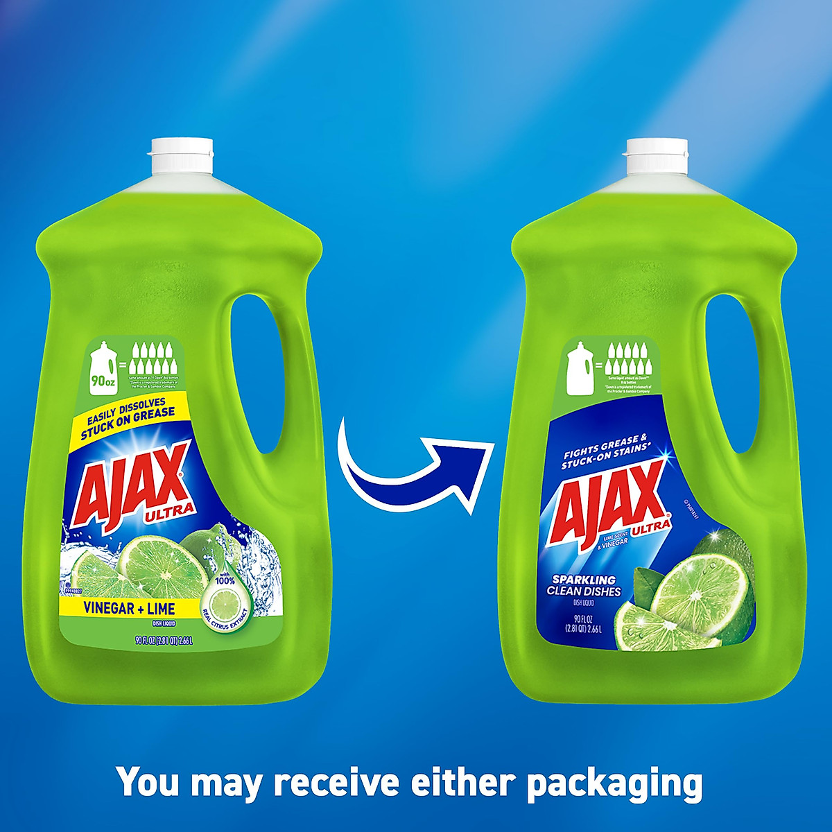 Ajax Ultra Dishwashing Liquid Dish Soap Refill, Vinegar and Lime Scent, 90 fluid ounce
