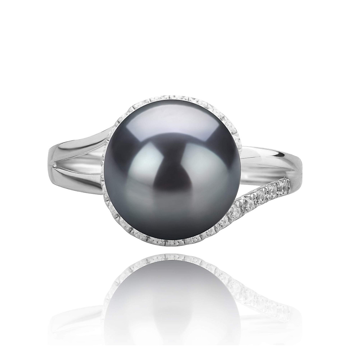 Royisal Black 9-10mm AAA Quality Tahitian 925 Sterling Silver Cultured Pearl Ring For Women - Size-7