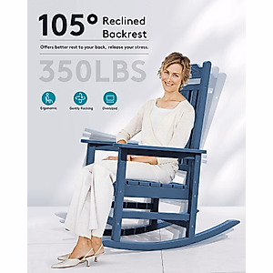 SERWALL Outdoor Rocking Chair, HDPE Poly Rocking Chair for Adults, All Weather Heavy Duty Front Porch Rocker, Blue