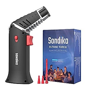 Sondiko Creme Brûlée Torch S928, Kitchen Torch Lighter with Rotatable Torch Head, Safety Lock, Adjustable Flame for Creme Brulee, BBQ, Dab(Butane Gas Not Included)