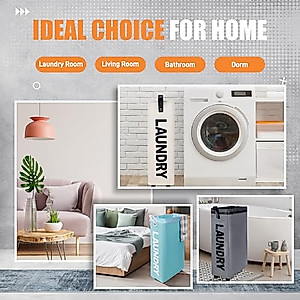 Caroeas X-Large Slim Laundry Baskets 27" Tall with Leather Handle (7 Colors), Laundry Basket on Wheels, Collapsible Laundry Hamper, Rolling Hamper Dorm Baskets