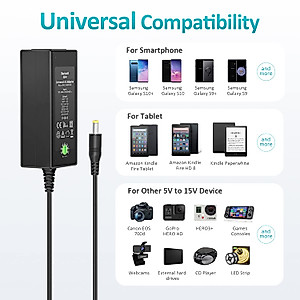 Basicvolt Universal AC Adapter 15V 13.5V 12V 9V 7.5V 6V 5V 3A 2.5A DC Power Supply for 5 to 15 Volt Household Electronics, 45W Max