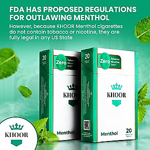KHOOR Herbal Cigarettes - 2 Packs Menthol Flavor, Herbal Cigarette Alternative for Smokers Seeking a Tobacco & Nicotine-Free Cigarette Alternative, Non-Nicotine and Refreshing (40 smokes)