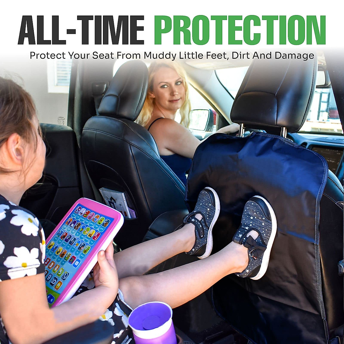 Trobo Car Kick Mats Back Seat Protector, Set of 2 X-Large Seat Back Cover for Kids, Made with Thick Waterproof Material to Fully Protect Backseat from Dirt, Mud and Scuffs Marks, Fits Most Cars