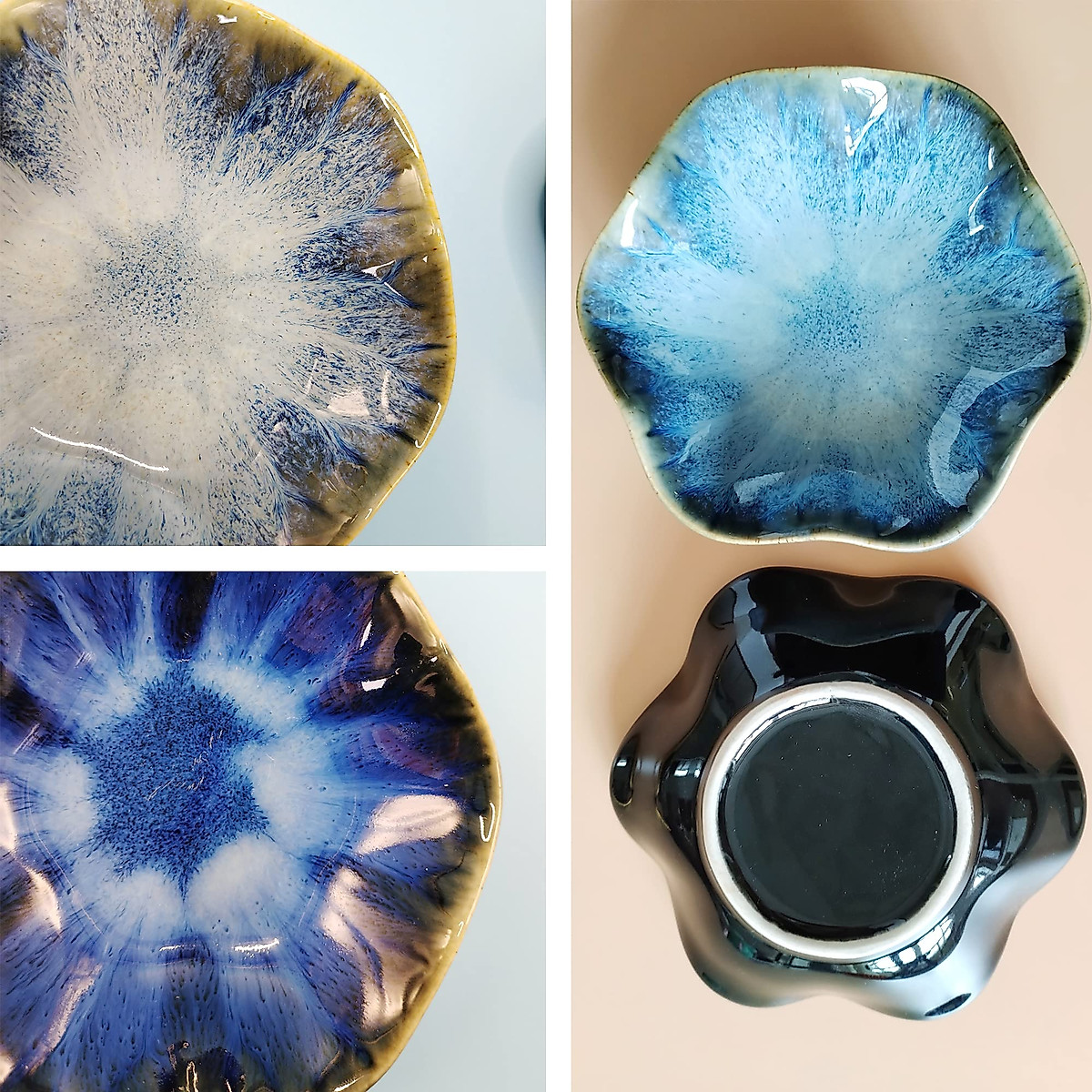 NJLJOM 2 Pack Ceramic Spoon Rest, Lotus Shape Heat-Resistant Utensil Rest for Kitchen Counter, Coffee Spoon Rest, Dessert Plates，Small Serving Plates, Kitchen Accessories (Deep Color)