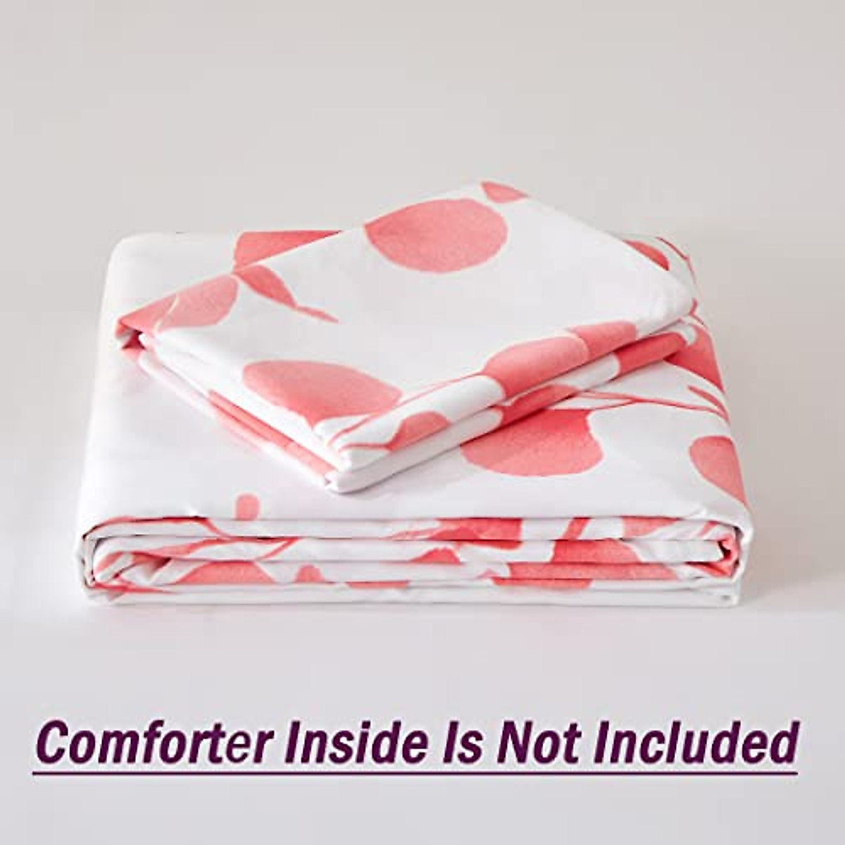 LAMEJOR Duvet Cover Set Queen Size White/Pink Leaves Floral Bedding Set Comforter Cover (1 Duvet Cover+2 Pillowcases)