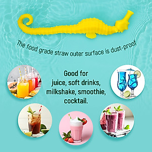 Hoobbe Silicone Reusable Animal Straw for kids, Fun and cute for Pool Side Party, Birthday Party, Under the Sea Party, BPA Free, Dust-Proof and Dishwasher Safe (Seahorse), 1 straw per pack
