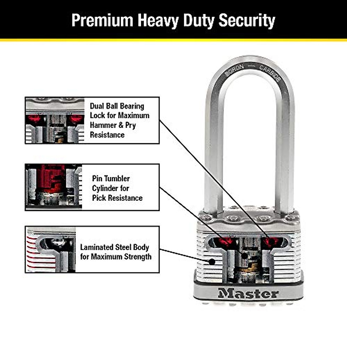 Master Lock M5XTLJ Magnum Heavy Duty Outdoor Padlock with Key, 2 Pack Keyed-Alike,Silver