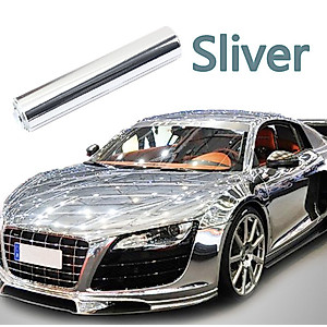 Simplemuji 12inch by 79inch Self-Adhesive Reflective Chrome Silver Vinyl Wrap Sticker Decal Film Sheet