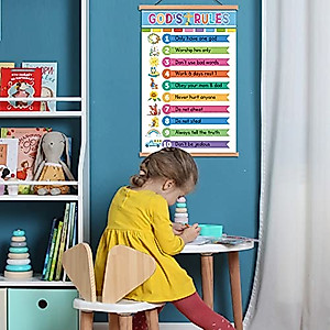 KAIRNE God’s Scripture Art Print With Wood Magnetic Poster Hanger, Christian Hanging Pictures Bible Verses Church Poster(35X56CM) Sunday School Educational Wall Art Kids Rules For Home Decor