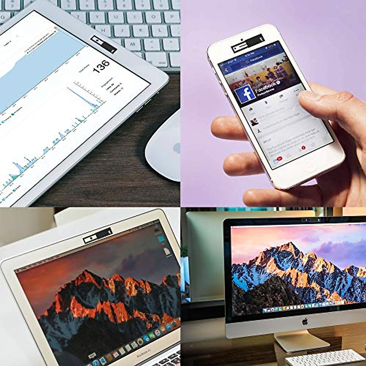 Nano shield Aluminum Alloy Laptop Camera Cover (Black & Silver), Luxury Metal Design Webcam Cover Slide for Computer Mac MacBook Pro iMac Cell Phone iPhone iPad Surface Pro Echo Show/Sport