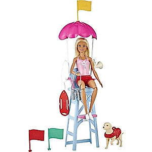 Barbie Careers Doll & Playset, Lifeguard Theme with Blonde Fashion Doll, 1 Dog Figure, Furniture & Accessories