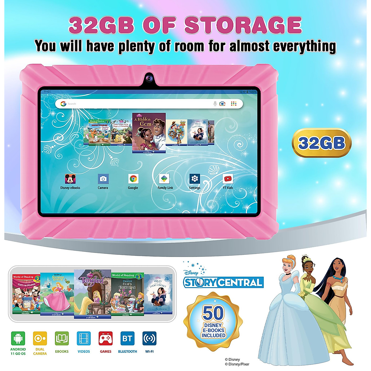 Contixo Kids Tablet - V8 7" Toddler Tablet, Ages 3-7, Android 11 Tablet for Kids, Disney Edition Pre-Installed, Parental Control, WiFi, Teacher Approved Learning Tablet for Boys Girls (Pink)