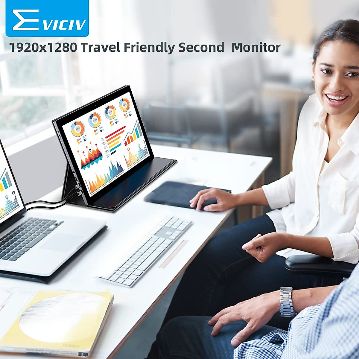EVICIV Portable Monitor Touchscreen, 12.3” Touchscreen Display 1920x1280, 1200:1, 100% sRGB, 300 Nits Brightness Ultrawide IPS Portable Computer Monitor for Laptop/Gaming/Raspb Pi/Phone