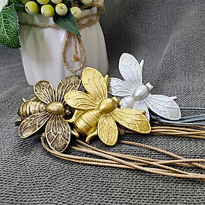 Curtain Holdbacks, Gift Set of 2, Resin Magnetic Curtain Tiebacks Golden Flying Bee Curtain Holders, Decorative Curtain Ties for Drapes, Outdoor Home Office Farmhouse Curtain Decorative Accessories