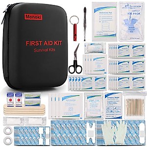 Monoki First Aid Kit, 201 Pcs Emergency Medical Supplies Safety First Aid Kit for Home, Office, School, Car, Boat, Travel