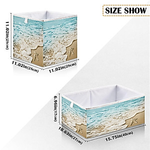 QUGRL Starfish Ocean Wave Cube Storage Bins Organizer Summer Beach Clothes Toy Storage Basket Box for Shelves Closet Cabinet Office Dorm Bedroom 11x11 in