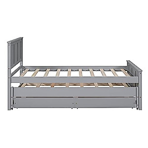 Twin Size Platform Bed with Trundle and 2 Storage Drawers, Wooden Twin Daybed with Slat Support, Modern Twin Trundle Bed Frame for Bedroom, Guest Room, Living Room (Twin, Gray)