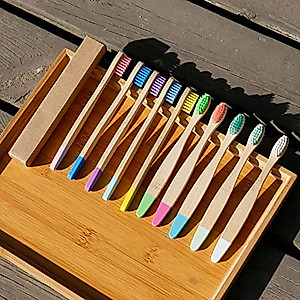OUTIN Kids Bamboo Toothbrushes 10 Pack Soft Bristles, Children's Toothbrush Eco Friendly Biodegradable Wooden Handle Tooth Brush