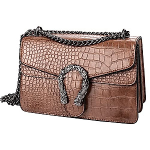 Crossbody Shoulder Bag for Women Luxurious Snake Print Leather Chain Tote Evening Square Handbag Satchel Purse Khaki