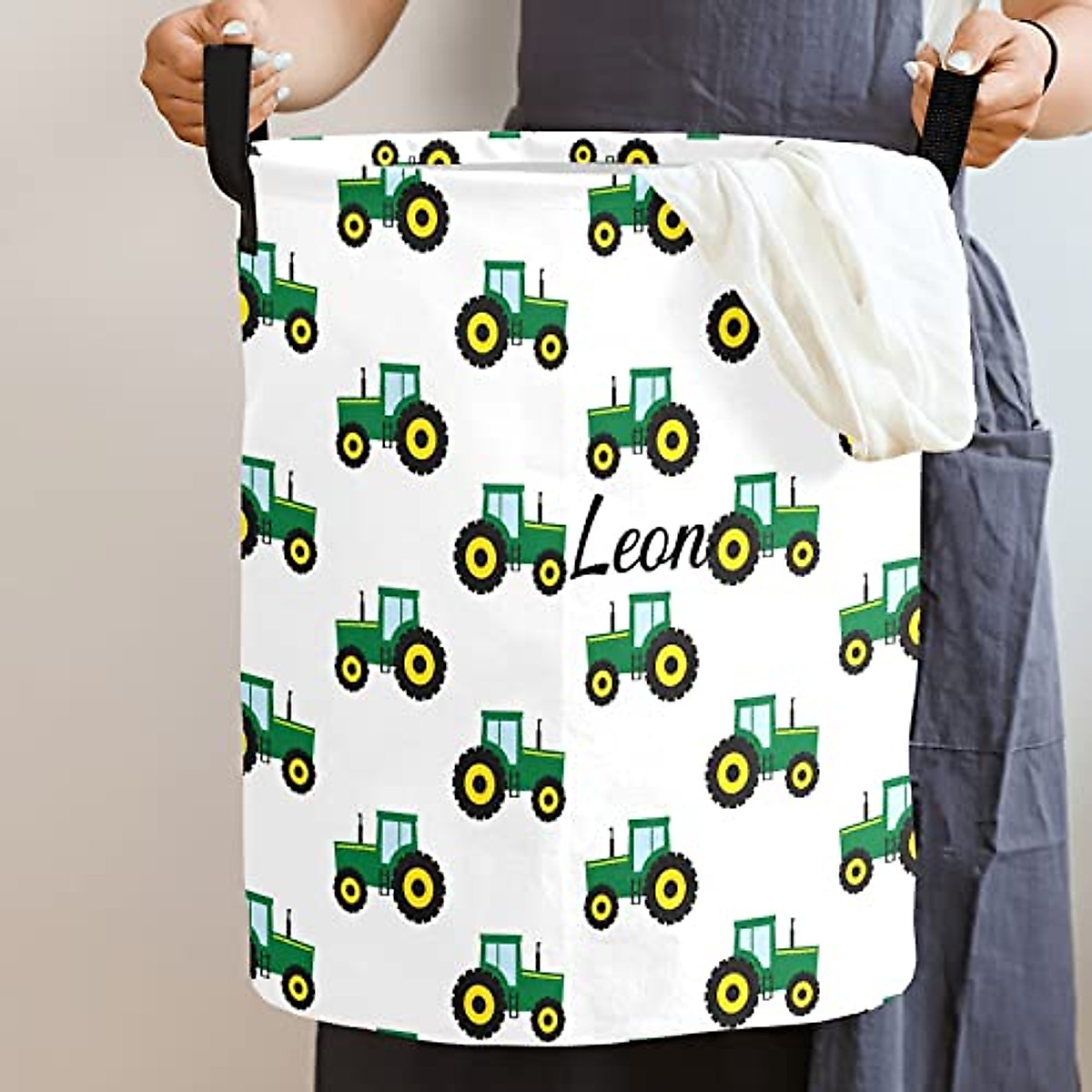 Personalized Farm Tractor Laundry Basket with Name Waterproof Foldable Storage Bin for Bathroom Home Office Cloth Toy
