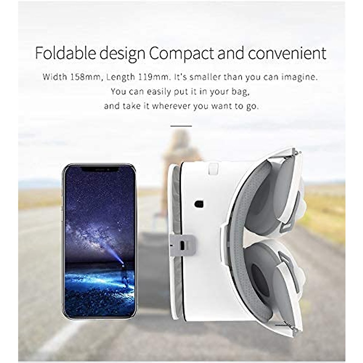 3D Virtual Reality Headset, 3D VR Glasses Viewer with Remote [Bluetooth] for iOS iPhone 13 12 11 Pro Max Mini X R S 8 7 Samsung Galaxy S10 S9 S8 S7 Edge Note/A 10 9 8 + Other 4.7-6.2" Cellphone, White