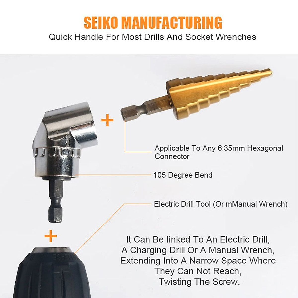 Tools Impact Socket Adapter Set 3pcs Joint Socket 1/4 3/8 1/2 In Hand Power Wrench Ratchet Drill Adapter/Extension Set Turns Power Drill Into High Speed Nut Driver with Right Angle Drill Adaptor