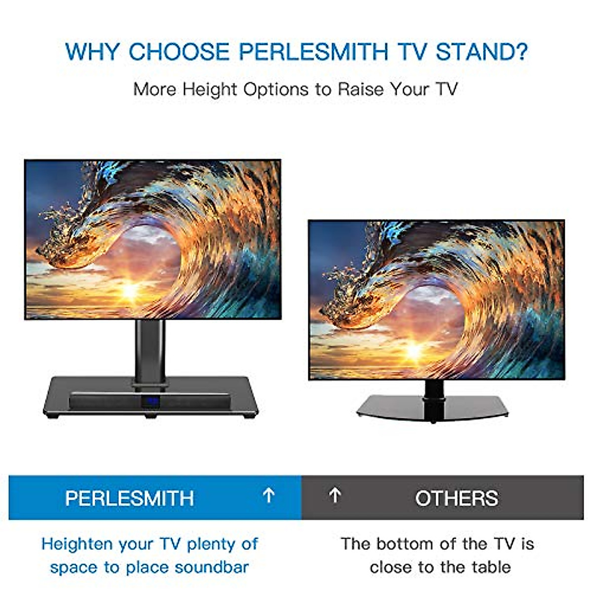 PERLESMITH Universal TV Stand Table Top TV Base for 37-75 inch LCD LED OLED 4K Flat Screen TVs-Height Adjustable TV Mount Stand with Tempered Glass Base, VESA 600x400mm, Holds up to 99lbs PSTVS11