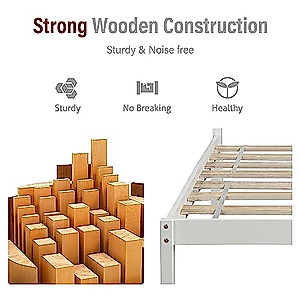 Merax Full Size Wood Platform Bed with Headboard, Wood Slat Support, No Box Spring Needed,Full Size Platform Bed,White