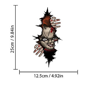Iprokiu Horror Car Decal 3D Funny Peeking Sticker for Car Window Bumper Double-Sided Printed Peeking Sticker for Vehicle Laptop Wall Cracking Decal Car Halloween Decor (Scary Doll)