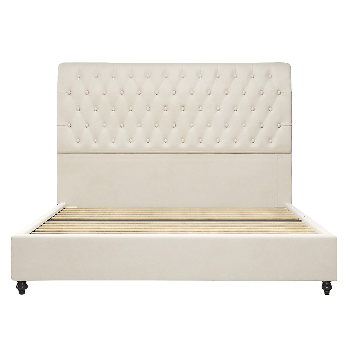 Jocisland Upholstered Bed Frame Queen Velvet Tufted Sleigh Headboard Cream