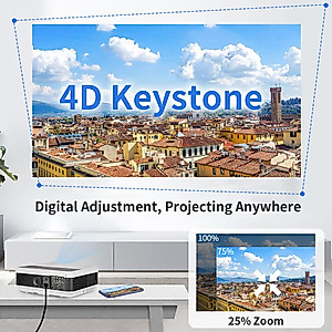 Smart Projector with WiFi & Bluetooth, 200" Indoor Outdoor Movie Projector with Wireless Phone Mirroring & HiFi Speaker, 8000LM Full HD 1080P Home Theater Projector for TV Stick Laptop DVD HDMI USB AV