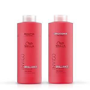 Wella Professionals Invigo Brilliance Shampoo + Conditioner Set, for Fine Normal Colored Hair, Color Protecting & Color Vibrancy, Liter Sizes
