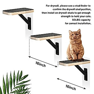 Purife Cat Hammock for Indoor Cat Wall Perch Set with 2 Steps, Wall Mounted Corner Cat Shelves, Cat Wall Bed with Climbing Steps, Wall Cat Climbing Shelf, Cat Scratching Post