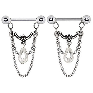 Pierced Owl Antique Victorian Double Chained CZ Crystal Chandelier Nipple Rings, Sold as a Pair