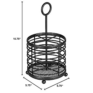 Spectrum Diversified Contempo Caddy Cutlery, Modern Dining Table Décor & Kitchen Organization, Silverware Holder with Handle, Black