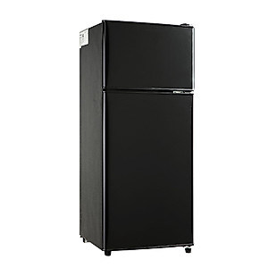 EUASOO KB FLS-80-Black 3.5Cu.Ft Compact, Small Refrigerator with Freezer, Retro Fridge with Dual Door, 7 Level Adjustable Thermostat for Garage, Dorm,Bedroom, Office, Apartment, Black