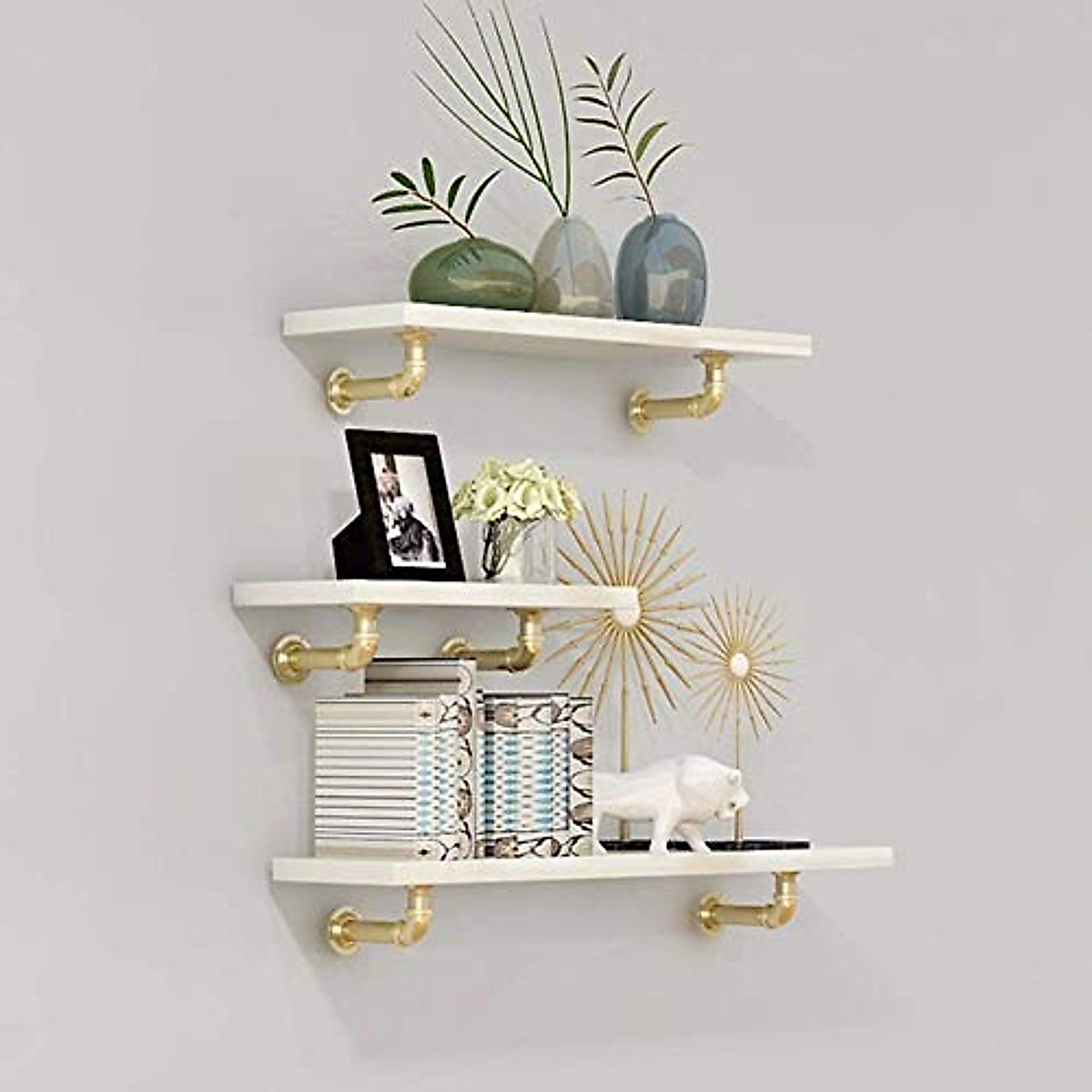 PIBM Stylish Simplicity Shelf Wall Mounted Floating Rack Shelves Industrial Wind Water Pipe Metal Solid Wood Show Bookshelf Kitchen Bathroom Store,7 Sizes, a , 40X20CM