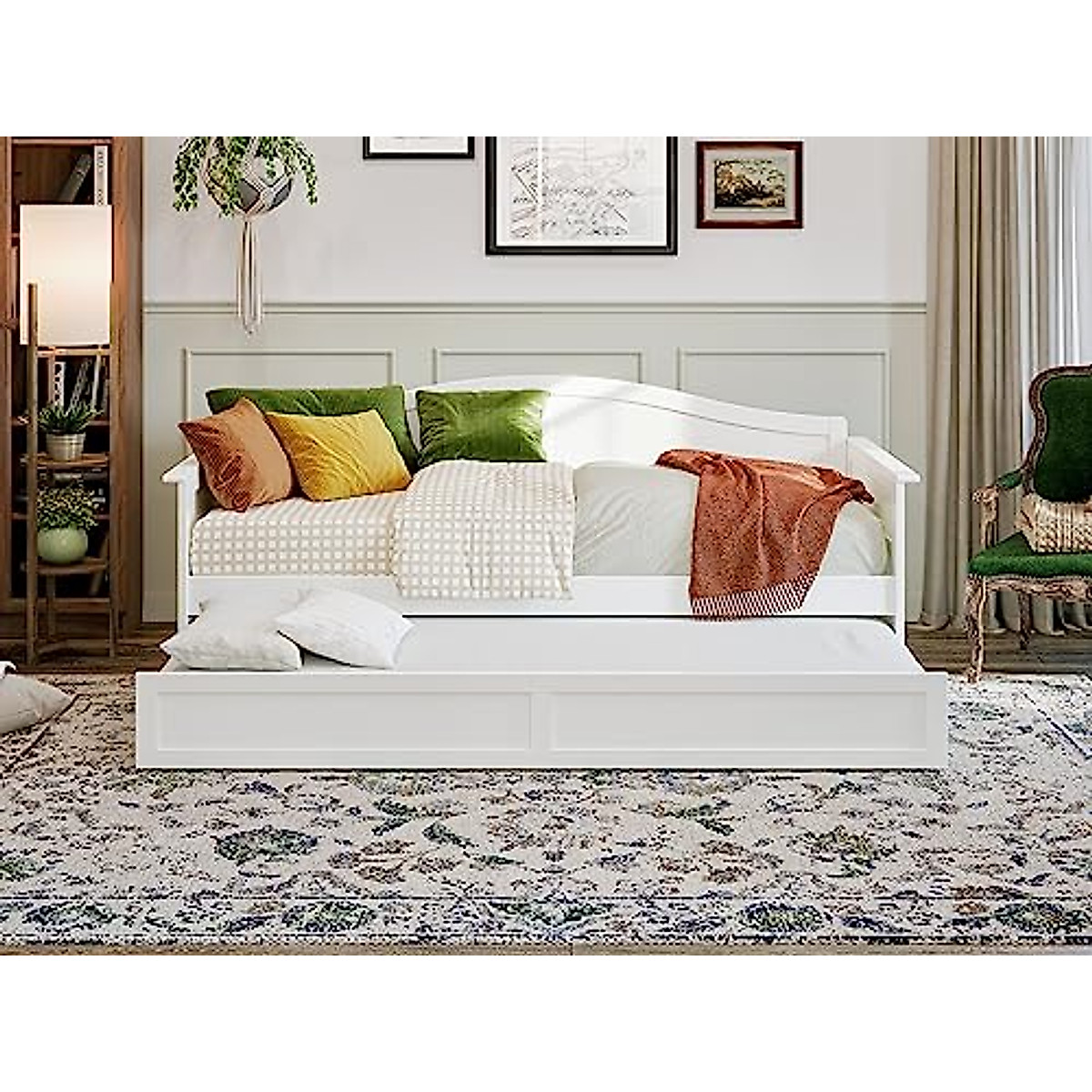 AFI, Acadia Twin Size Wood Daybed Frame with Twin Trundle, White