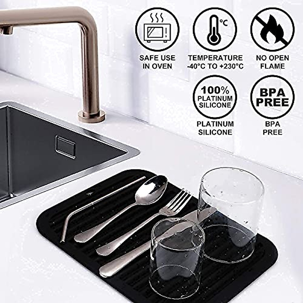 Ardanlingke 9" x 12" Silicone Trivets Mats, Heat Resistant Hot Pads for Kitchen Counter, Spoon Rest, Hot Pads, Large Coasters, Multi-Purpose Drying Trivet Mat (2 Pack, Black)