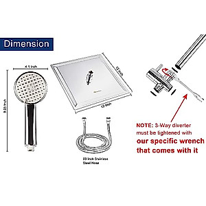 Shower Head Combo with 11'' Extension Arm，High Pressure Rain Shower Head with Handheld Shower Spray and Holder/ 1.5M Hose，Dual Rainfall Showerhead Set，Chrome (12 Inch)