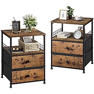 EnHomee Nightstand Set of 2, Bedside Table with Fabric Drawers and Open Wood Shelf Storage, Industrial Bed Side Table, Night Stand for Bedroom, Living Room, Dorm, Easy Assembly and Pull, Rustic Brown
