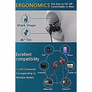 KASOTT Gaming Earbuds with mic Deep Bass Earphones in-Ear Headset Stereo Headphone with Detachable Dual Microphone for Mobile Gaming, Xbox One, PS4, Pro, PC (Red)