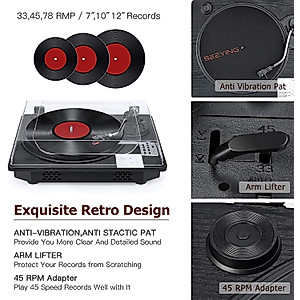 Record Player with Bluetooth Output Input for Vinyl with Speakers,Turntable for Vinyl Records Supporting Vinyl to MP3 Encoding TS USB Folder Counter Weight Speed Adjust