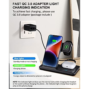 Wireless Charging Station, 3 in 1 Wireless Charger Compatible with iPhone 14/13 Pro/13/12/11/Pro/SE/XS/XR/X/8 Plus/8, 18W Wireless Charging Dock Stand for Apple Watch Series & Airpods (with Adapter)