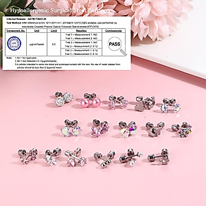 Jstyle 16 Pairs Screw Back Earrings Stud for Women Girls Surgiacl Steel 20G Tiny Cartilage CZ Heart Flower Star Ball Screwback Flat Back Stud Earrings Set Multicolored