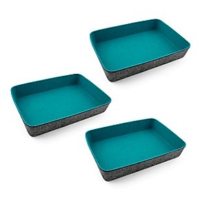 Three by Three Seattle Felt·Like·It! 10.5 x 7.5 Inch Felt Storage Bin for Office, Craft Room, Classroom, Living Room, Bedroom Storage, 3 Pack (Blue)