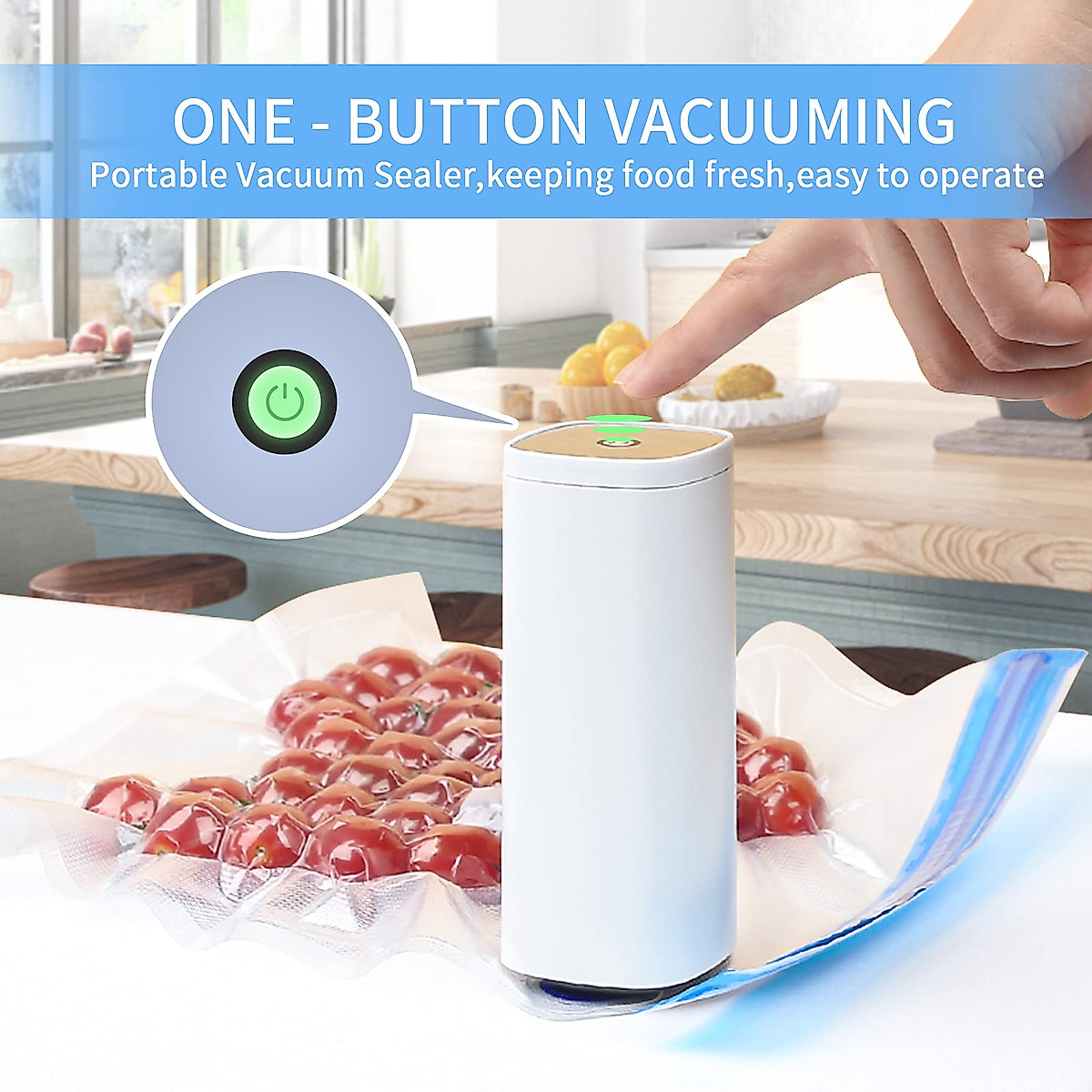 Domsanistor Handheld Vacuum Sealer Machine, Automatic Food Vacuum Pump, Sous Vide Vacuum Sealer Portable Vacuum Sealer Machine for Vacuum Food, Furits Storage and Preservation (Battery not Included)